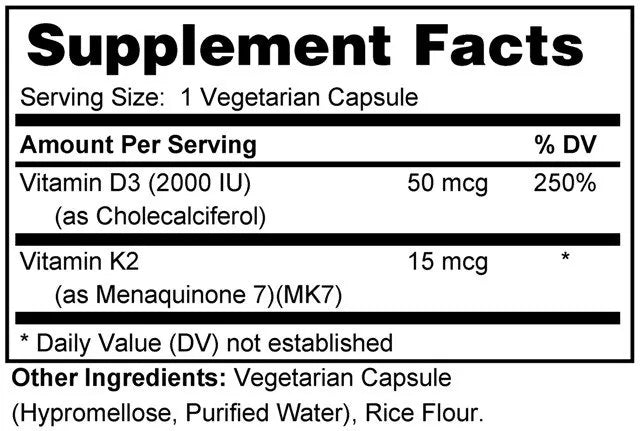 Vitamin D-3 2000 IU + K2 (CAPSULES) – Genesis Botanical Formulas